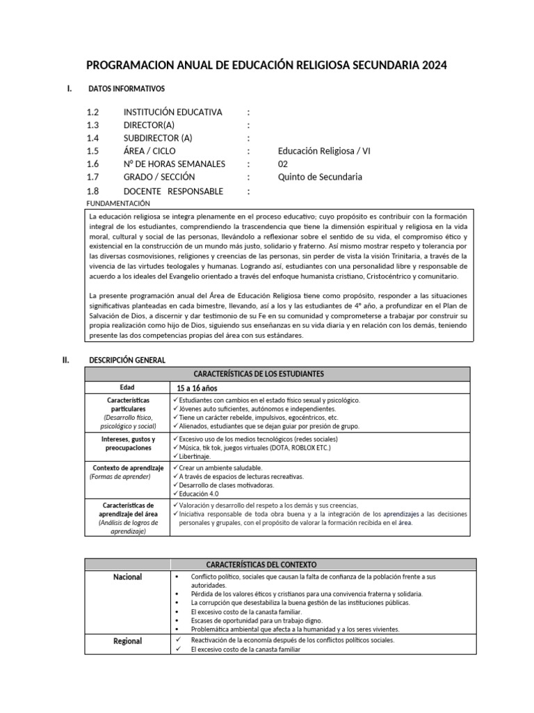 Programacion Anual - 4to. 2024 | PDF | Evaluación | Aprendizaje