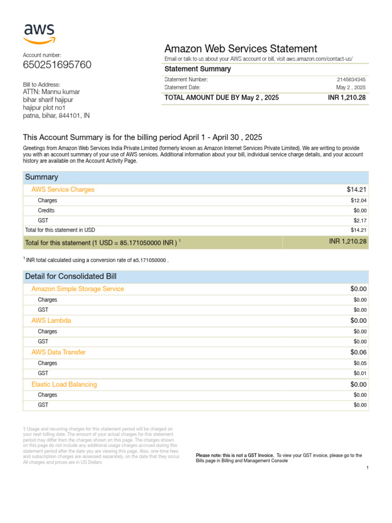 Invoice 2145634345 | PDF | Amazon Web Services | Computing