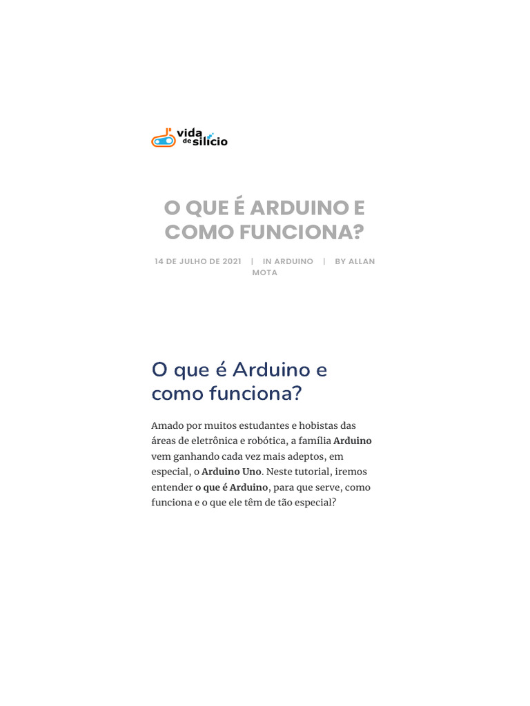 O Que É Arduino - Entenda o Que É e Como Funciona - Portal VDS | PDF ...