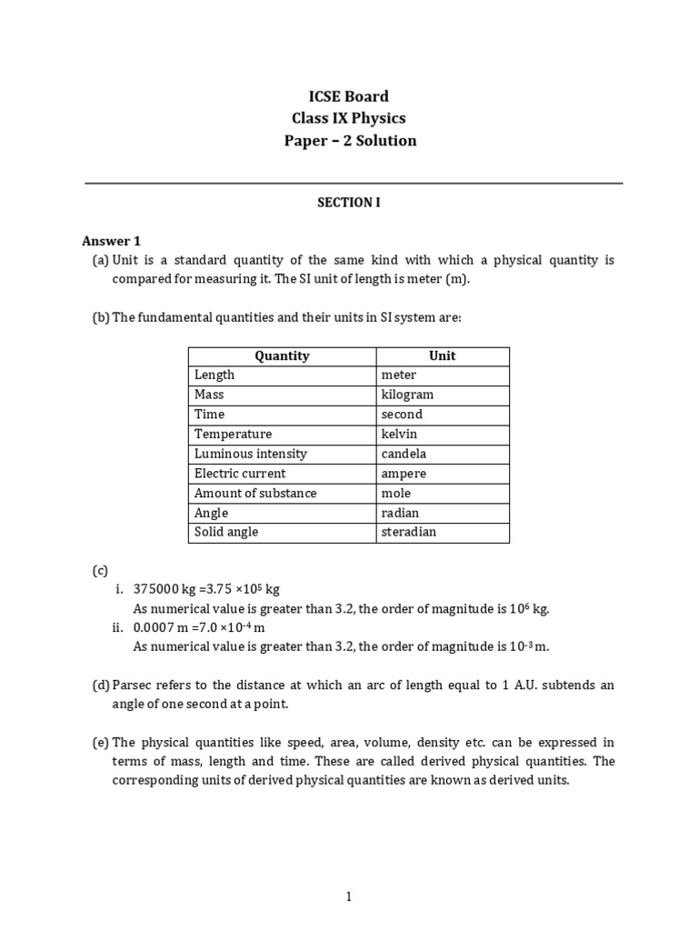 Physics 9 Icse Sample Paper 7 Sample | PDF | Force | Pressure