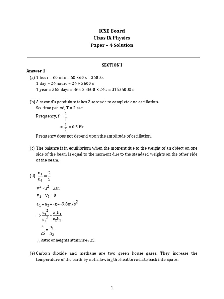 Physics 9 Icse Sample Paper 4 Solution | PDF | Buoyancy | Force