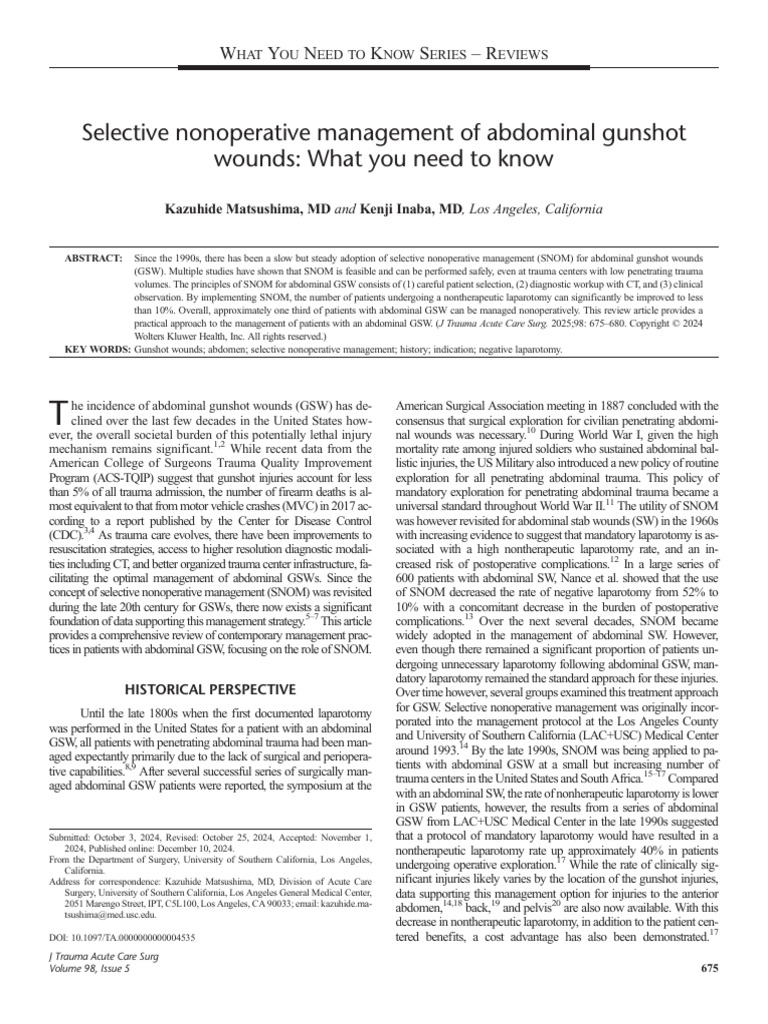 Selective Nonoperative Management of Abdominal.1 | PDF | Major Trauma ...