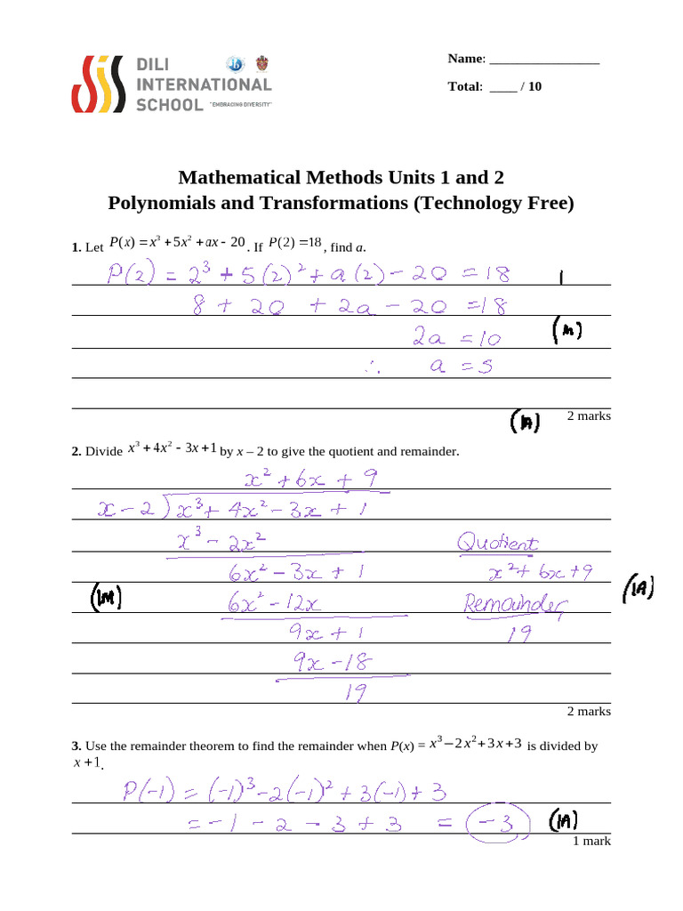 Polynomials and Transformations Quiz | PDF | Factorization | Mathematics
