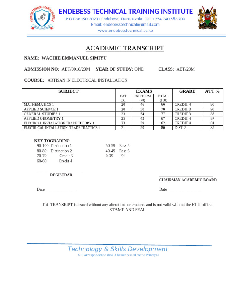 Artisan Electrical Transcript FNC | PDF | Educational Stages | Higher ...