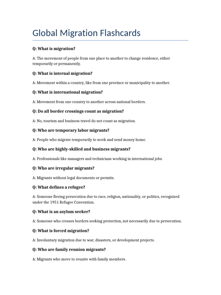 Global Migration Flashcards | PDF