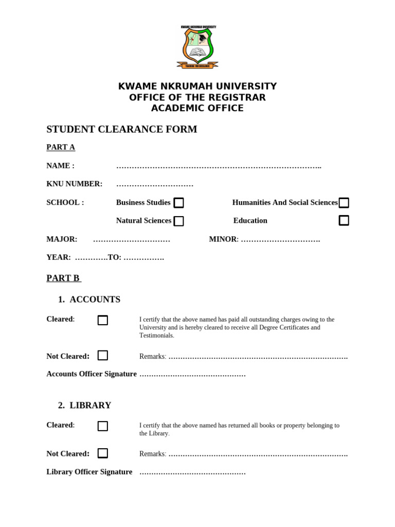 Student Clearance Form | PDF
