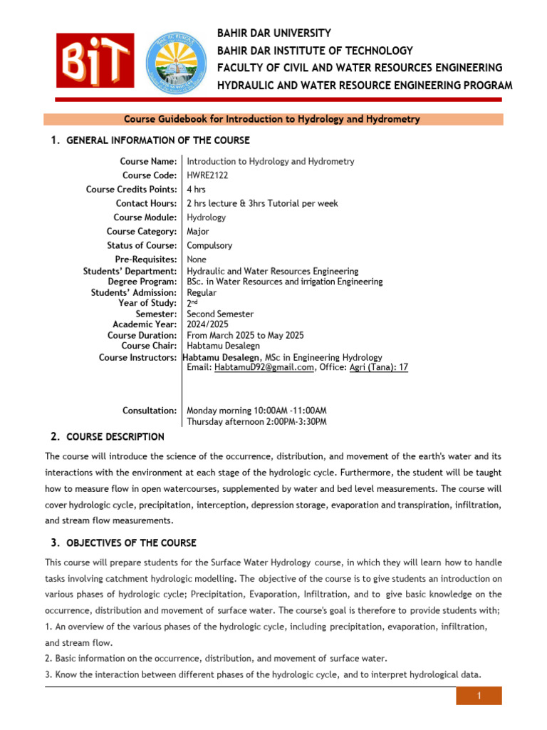 Introduction to Hydrology Course Guide | PDF | Hydrology | Water Cycle