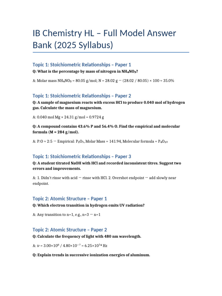 IB Chemistry HL Model Answers 2025 | PDF | Chemical Bond | Periodic Table