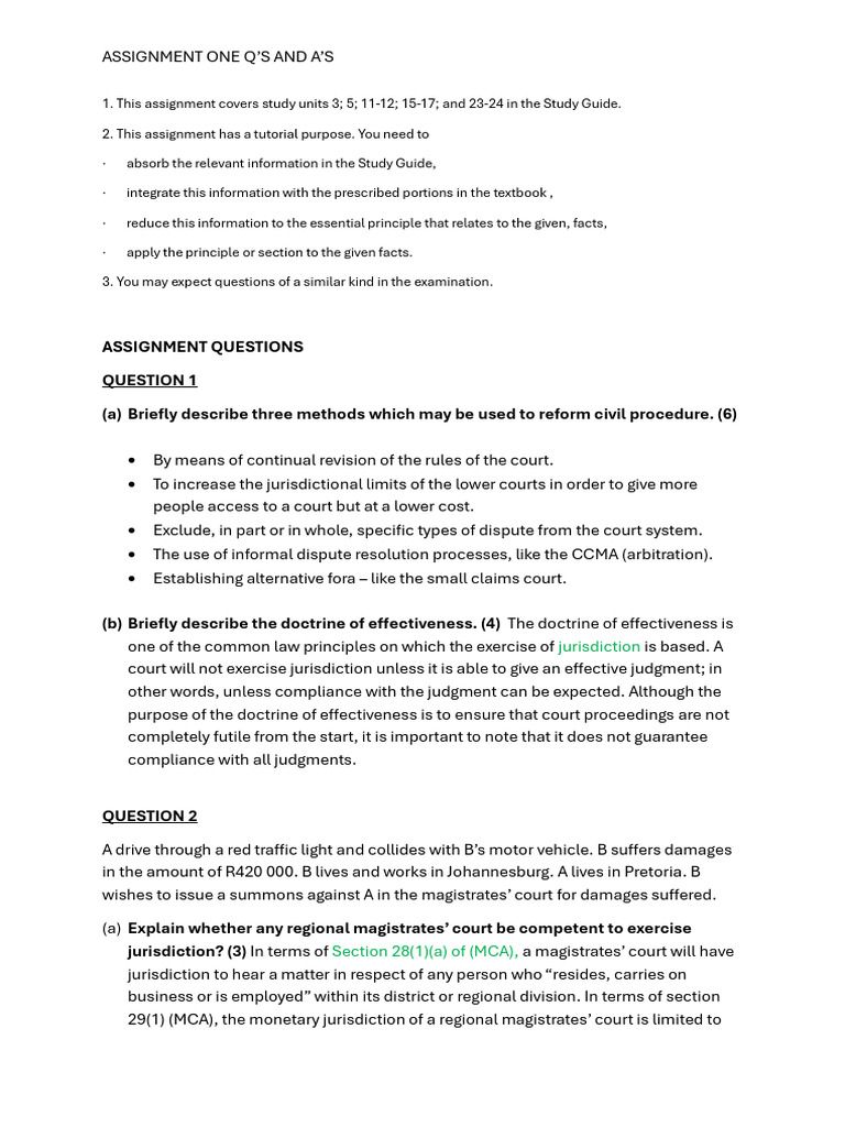 Assignment One Answers 2025 MRL3701 | PDF | Lawsuit | Summary Judgment