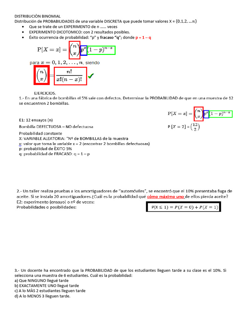 Probabilidades en Distribución Binomial | PDF