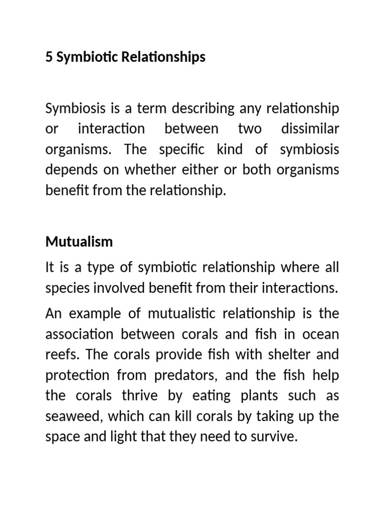 Symbiotic Relationships | PDF | Symbiosis | Parasitism