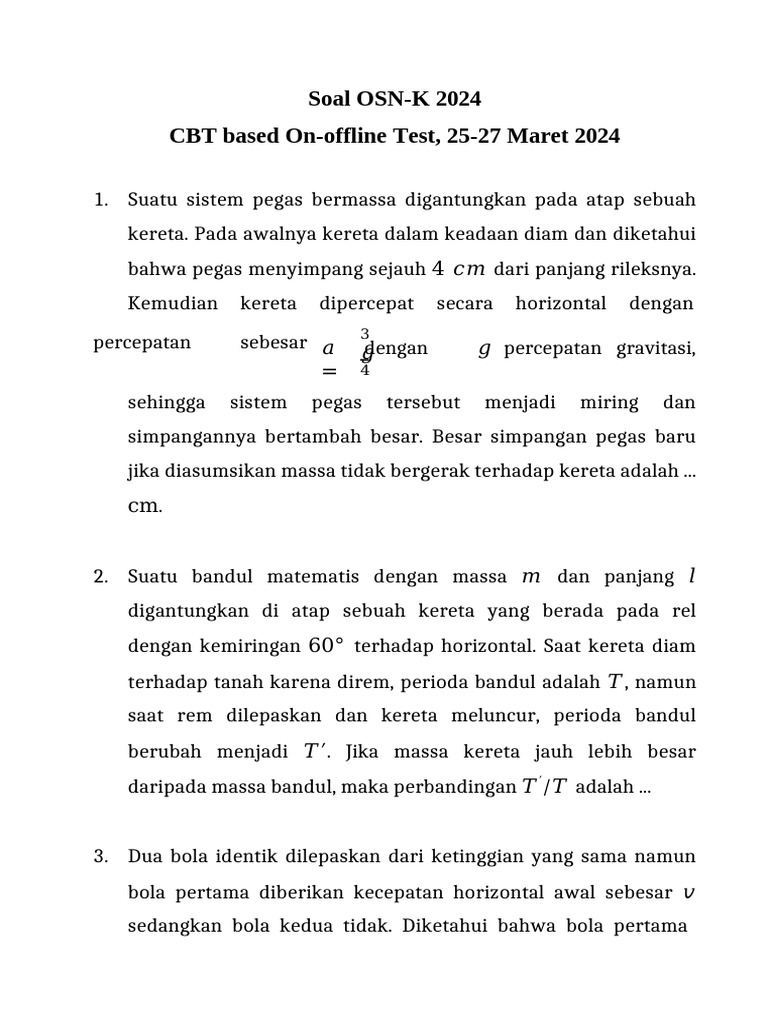 OSNK Soal Dan Jawaban Fisika 2024 | PDF