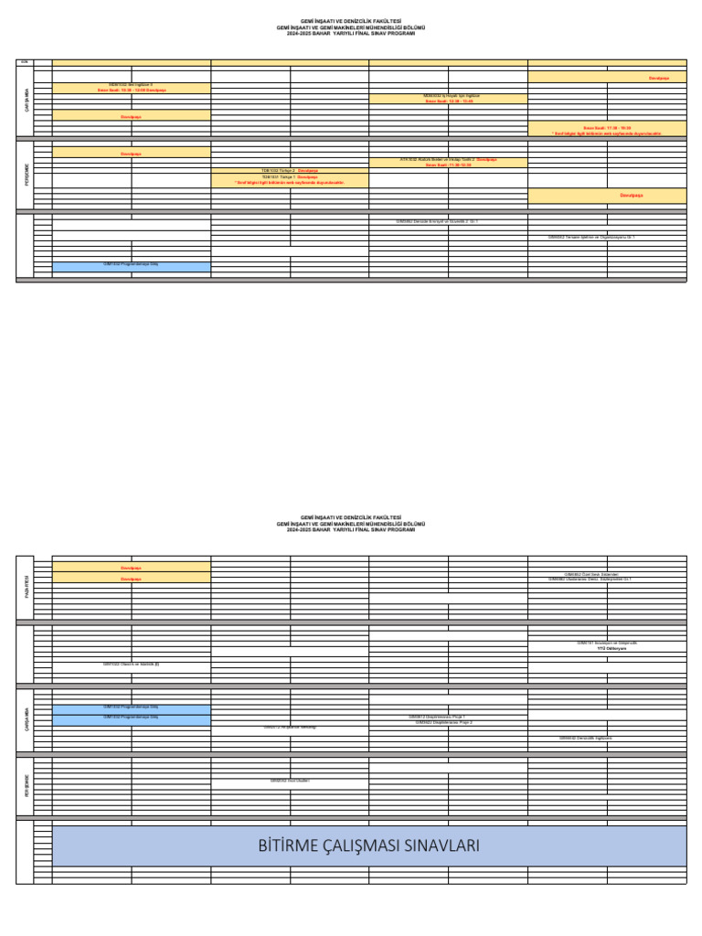 2024 2025 Bahar Yy. Lisans Ve Lisansustu Final Sinav Programi | PDF