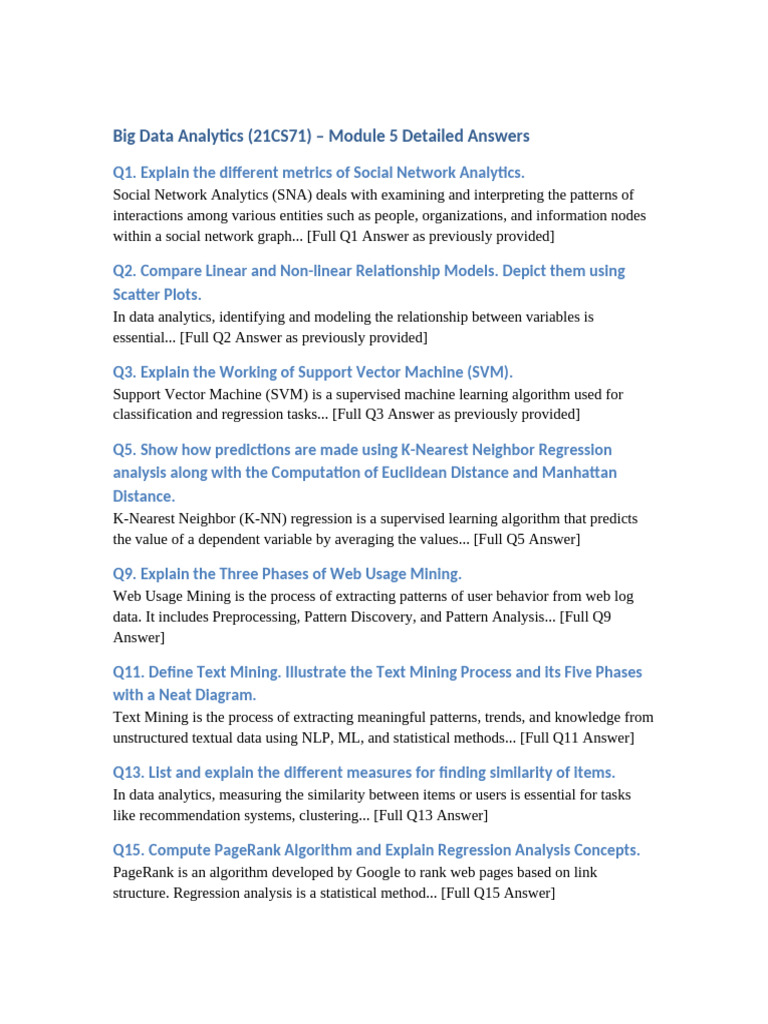 BDA_Module5_Detailed_Answers | PDF | Analytics | Data Mining
