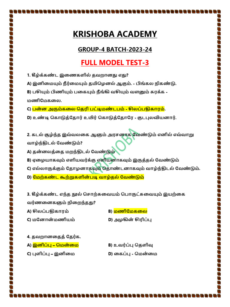 Full Model Test 3 (Answer) | PDF