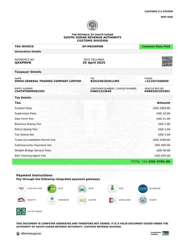AP Mduwrnb Etax Invoice Usd | PDF | Taxes | Customs