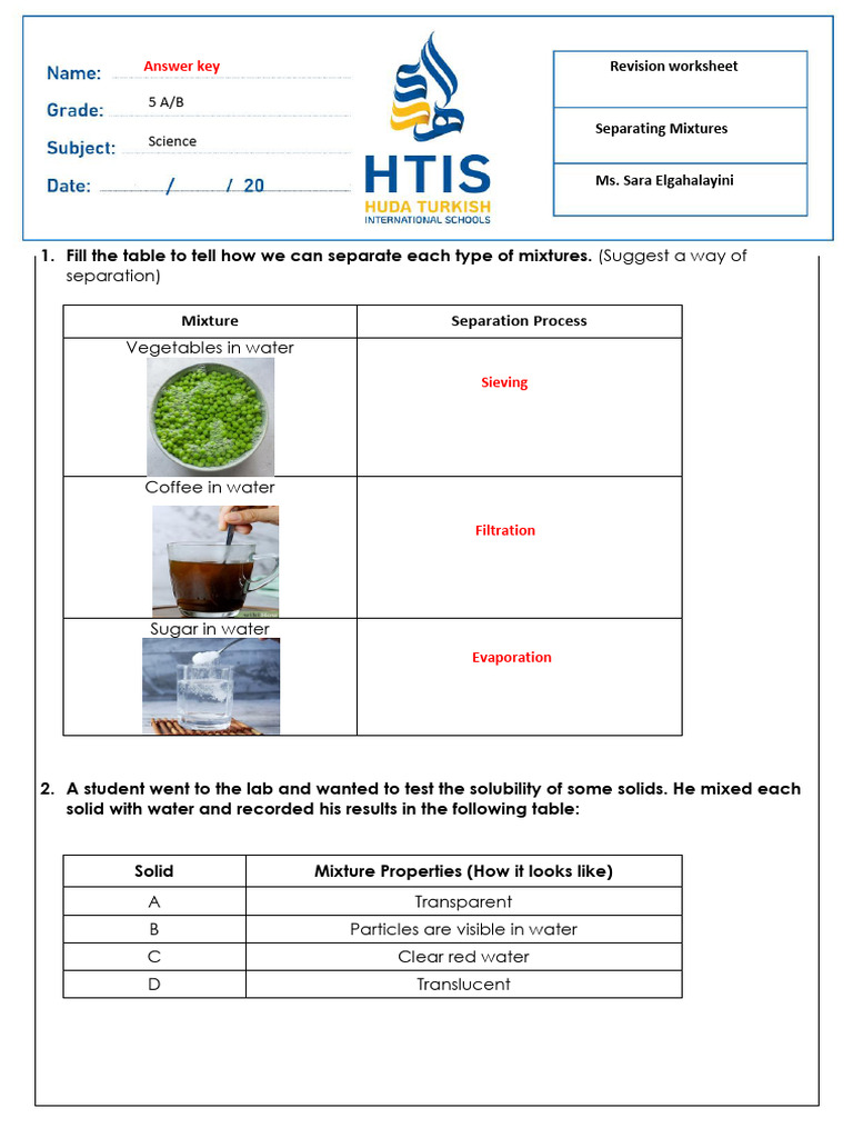 Unit 2 Mixtures Worksheet Ak | PDF | Mixture | Solubility