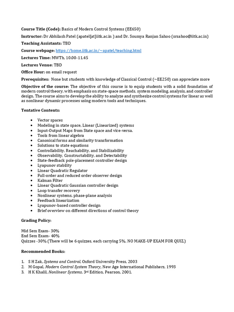 FCH EE650 BasicsofModernControlSystems | PDF