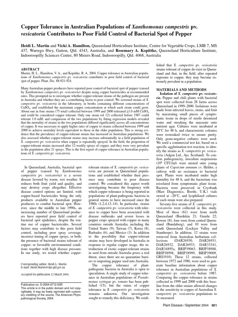 Copper Tolerance in Australian Populations | PDF | Microbiology | Organisms