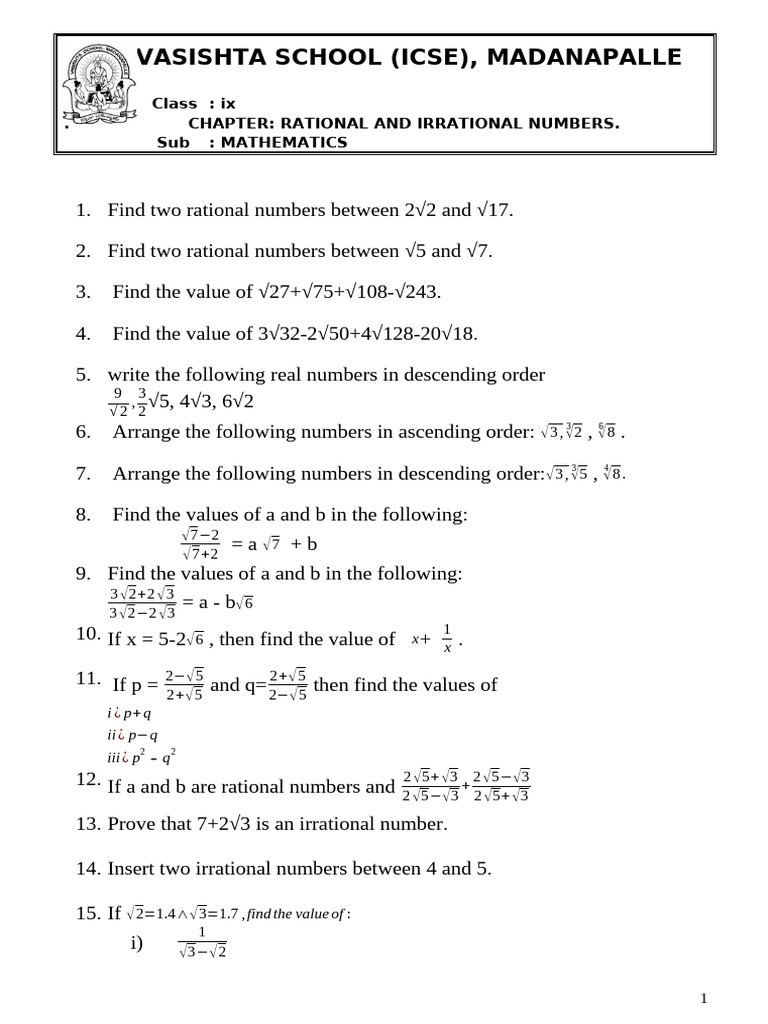 Rational and Irrational Numbers | PDF | Division (Mathematics) | Real Analysis