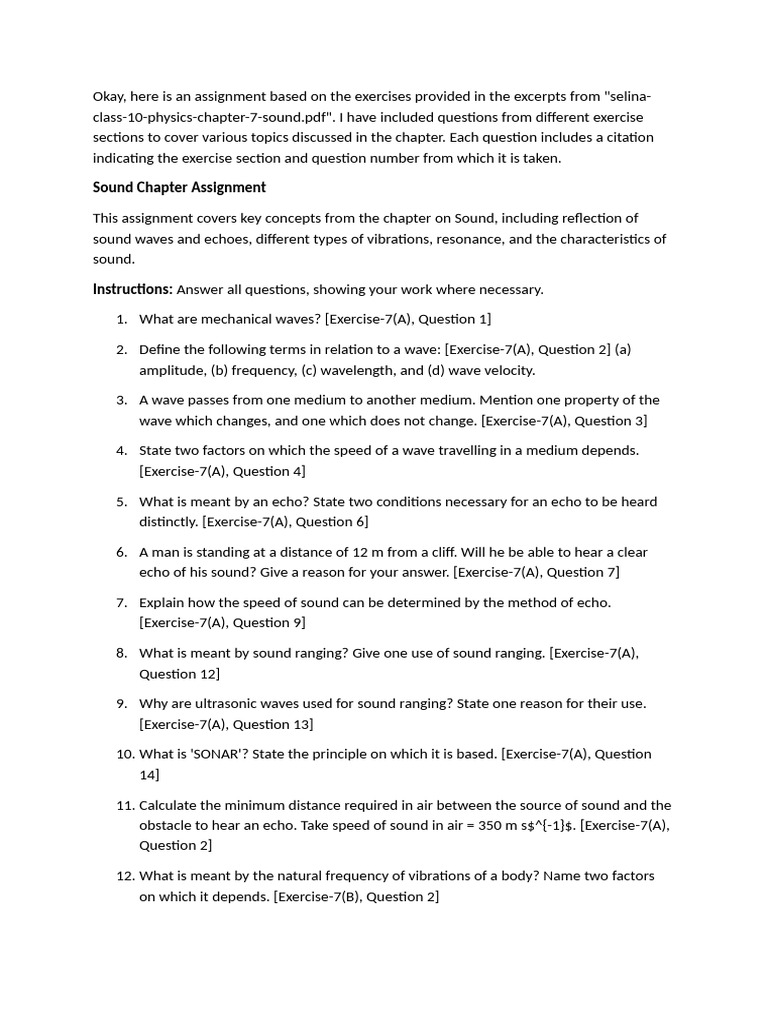 Assignment Phy Chap 7 | PDF | Sound | Waves