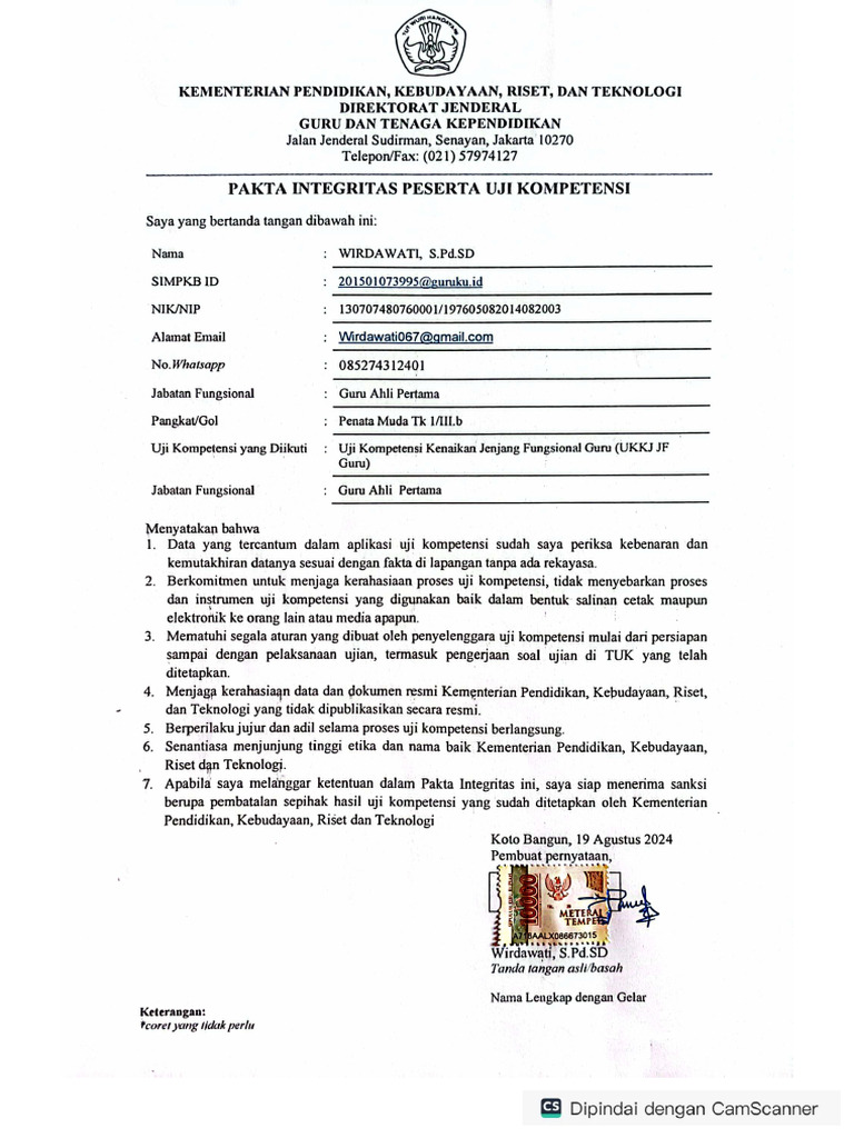 Pakta Integritas Winda | PDF