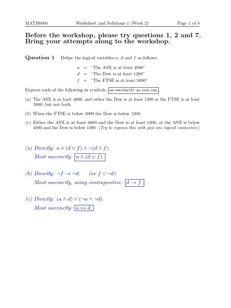 Worksheet1_6005_solutions | PDF | Logic | Mathematical Logic