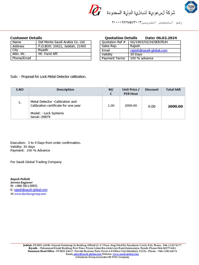Metal Detector Calibration Quotation | PDF | Saudi Arabia | Riyadh