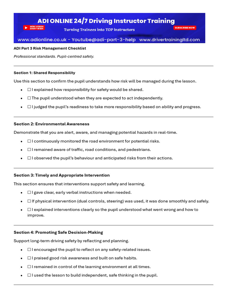 ADI Part 3 Risk Management RISK Management Checklist | PDF