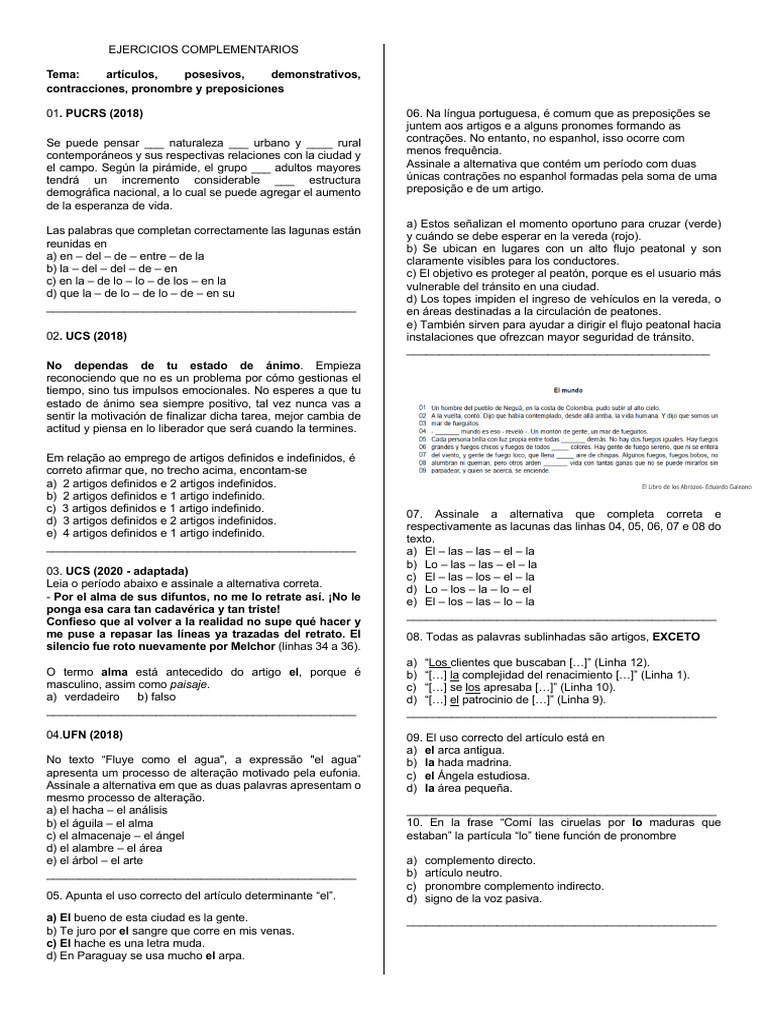 EJERCICIOS COMPLEMENTARIOS Espanhol - 2025 | PDF | Lingüística