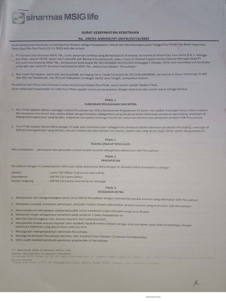 Berkas Sinarmas MSIG Life | PDF