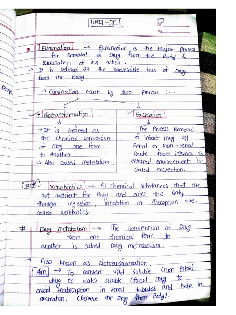 Elimination Biopharmaceutics Unit 2 Handwritten Notes | PDF