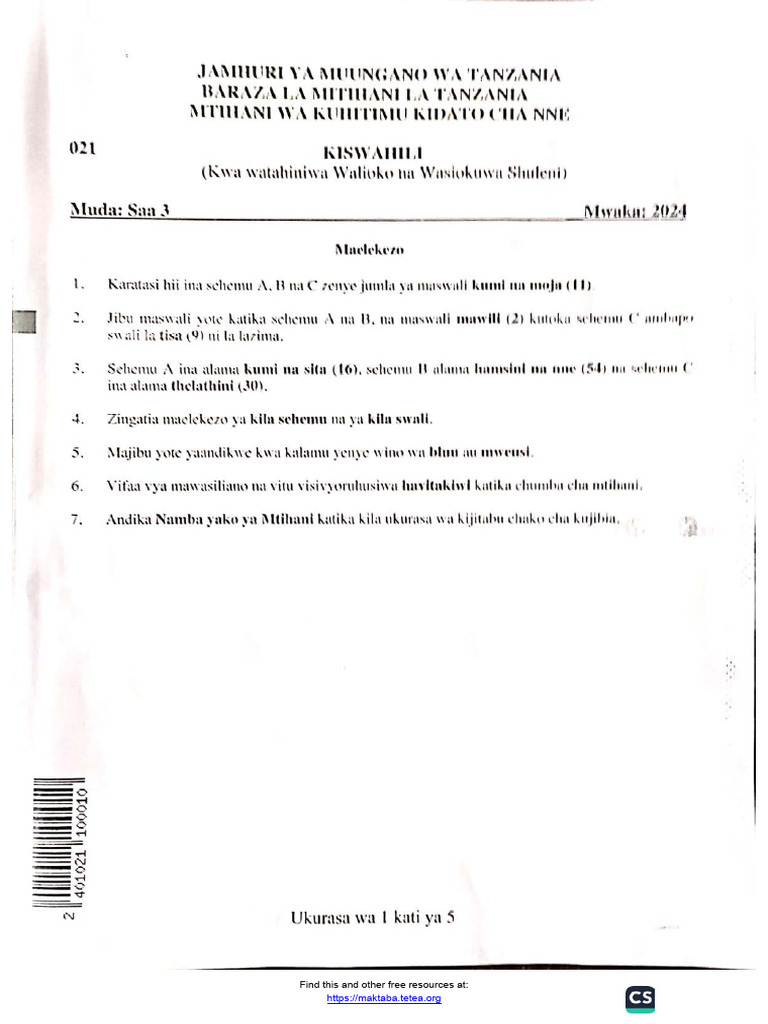 Kiswahili F4 2024 | PDF