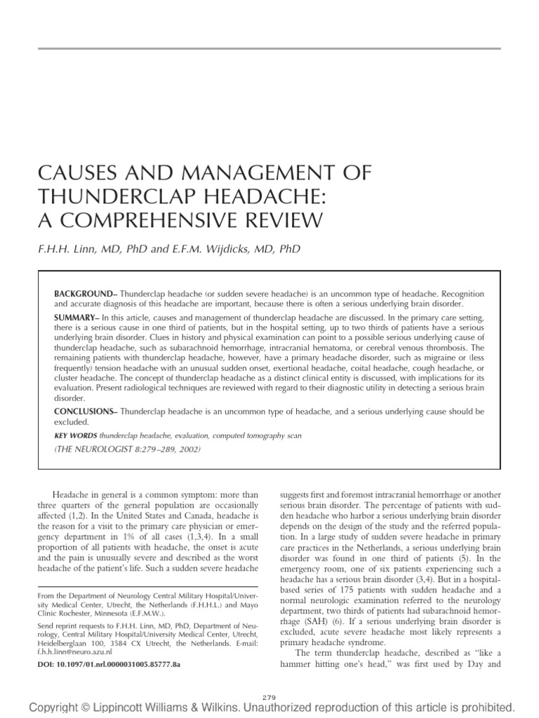 Linn and Wijdicks - 2002 - Causes and Management of Thunderclap Headache A Comprehensive Review ...