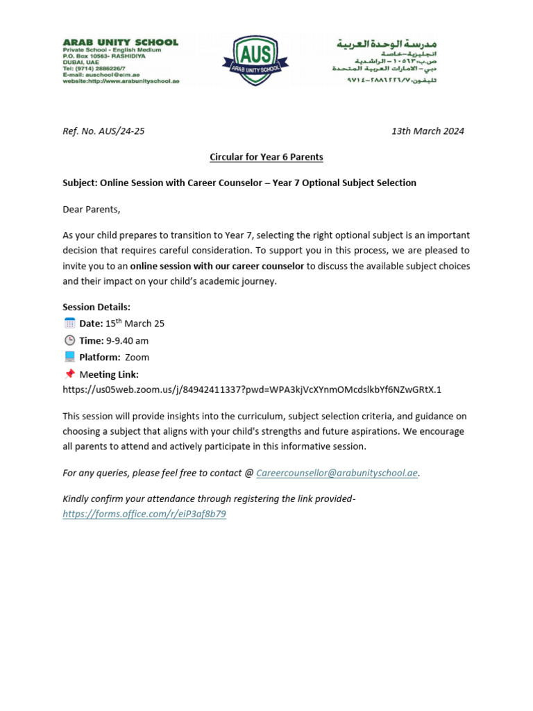 Circular For Year 6 Parents | PDF