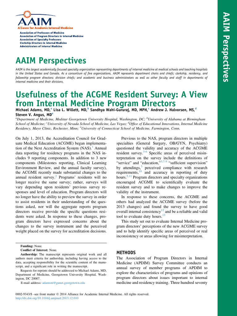 Usefulness of The ACGME Resident Survey A View FR | PDF | Residency ...