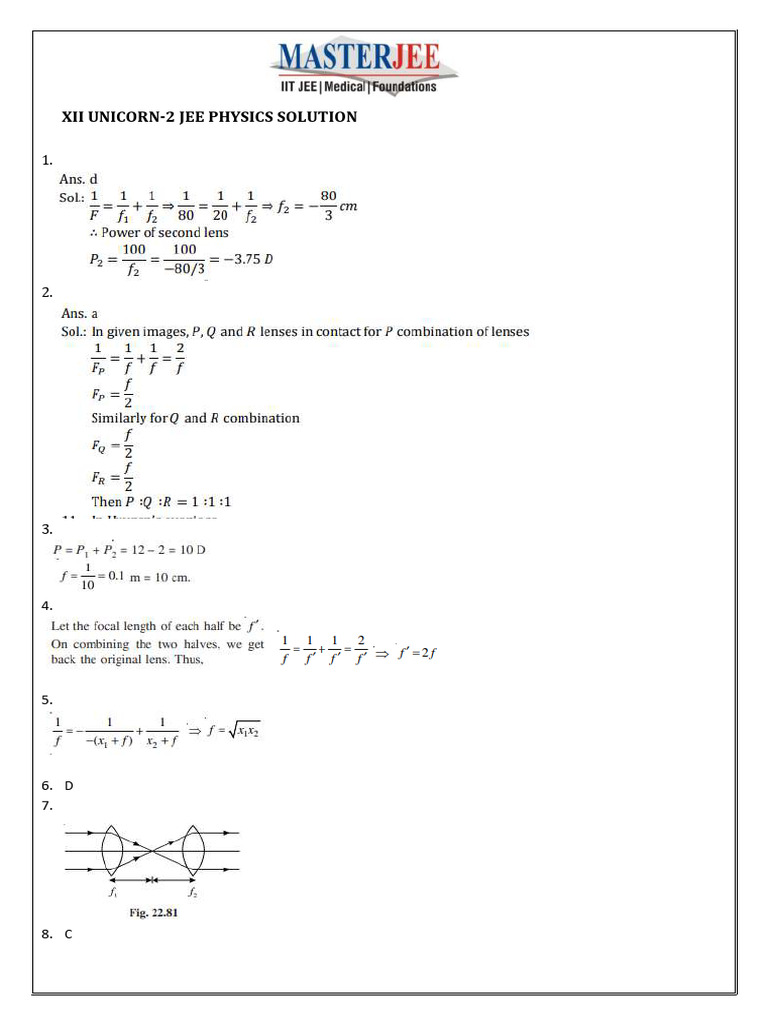 Xii Unicorn-2 Jee Phy Solution | PDF