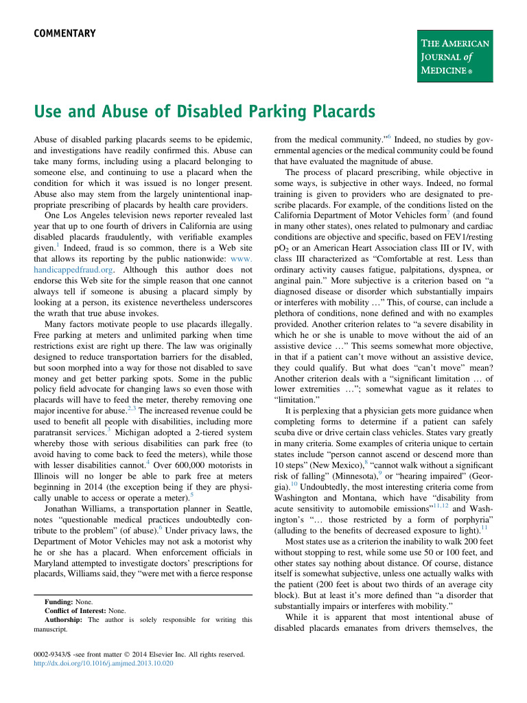Use and Abuse of Disabled Parking Placards - 2013 - Aj | PDF | Disability