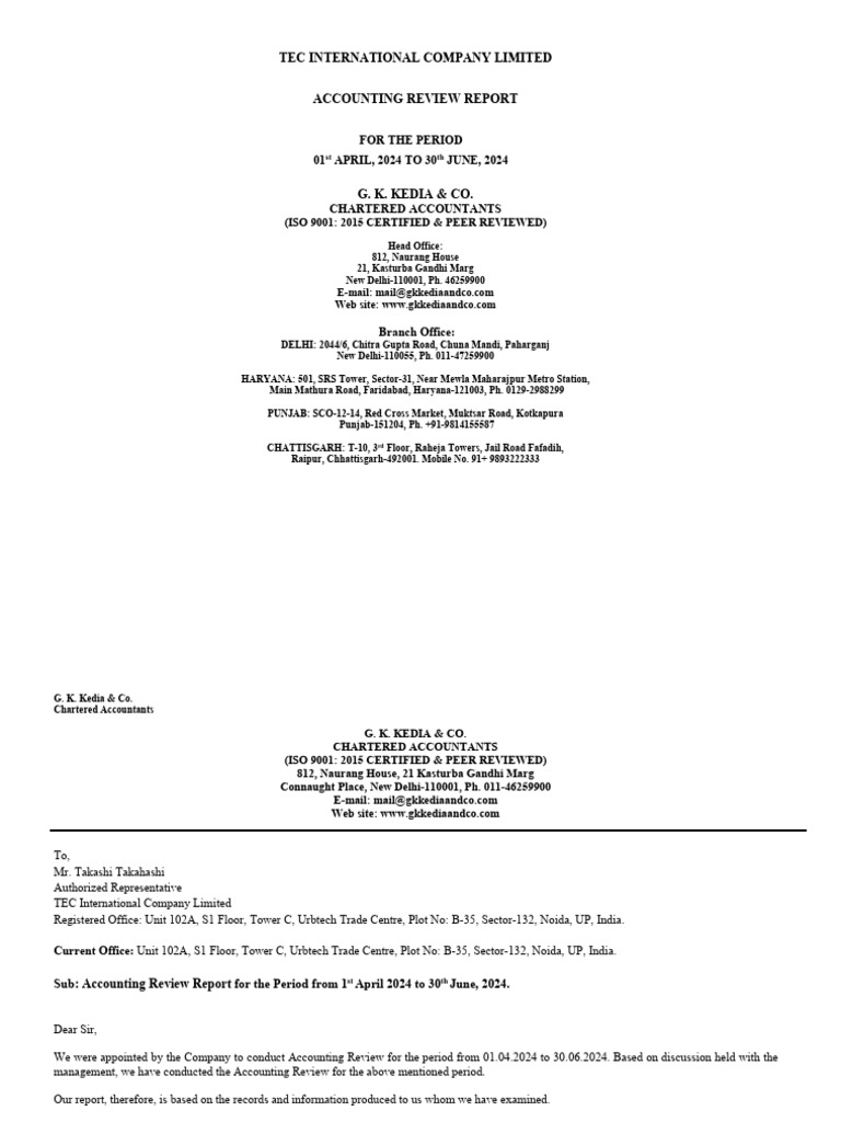 Accouting Review Report (Apr To Jun 2024) | PDF | Expense | Audit