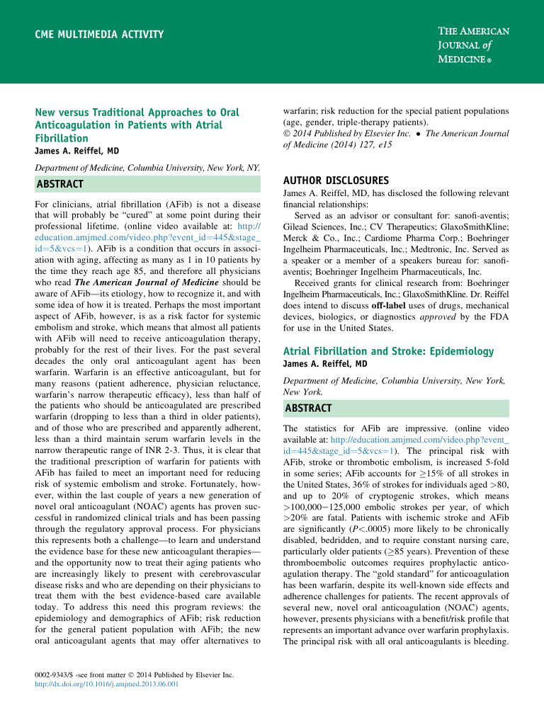 Atrial Fibrillation and Stroke Epidemiology - Ajm | PDF | Stroke ...