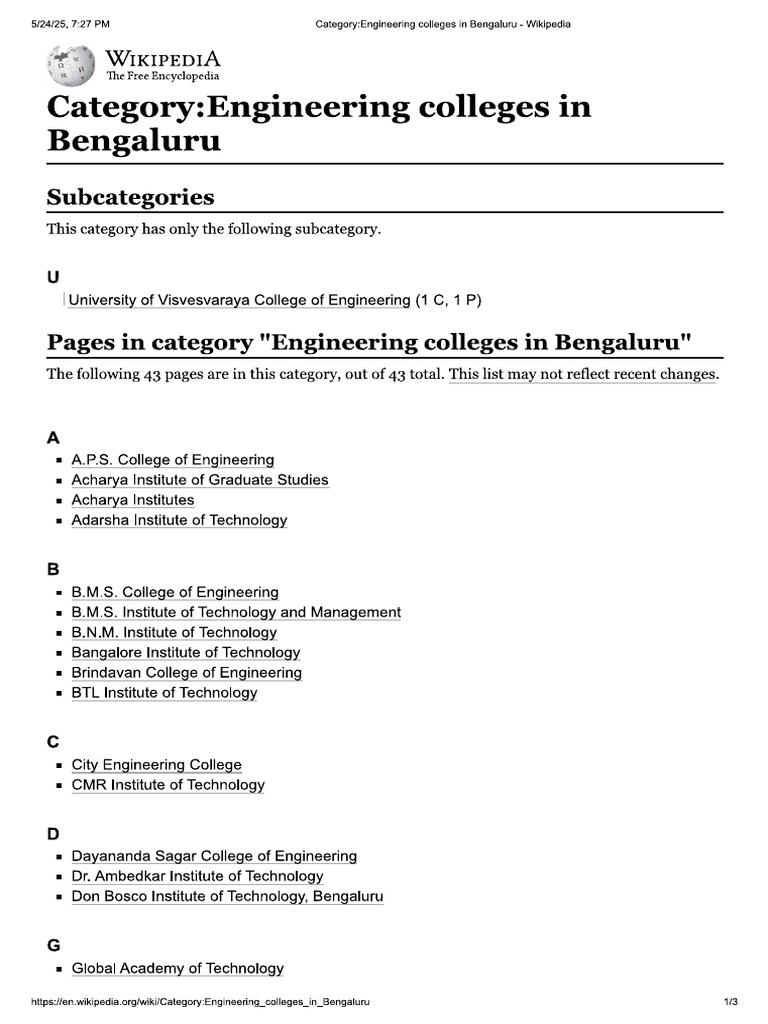 Bangalore Coll Ge List | PDF