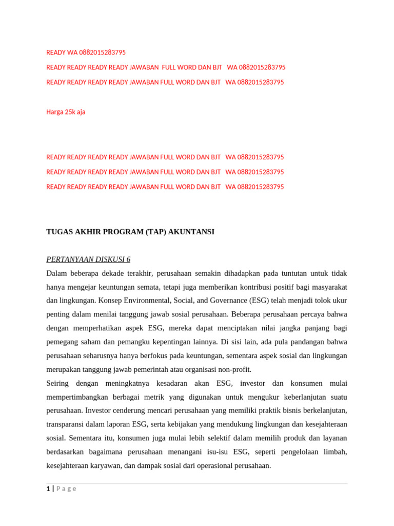 Ready Wa 0882015283795 Jawaban Diskusi 6 Tap Akuntansi | PDF