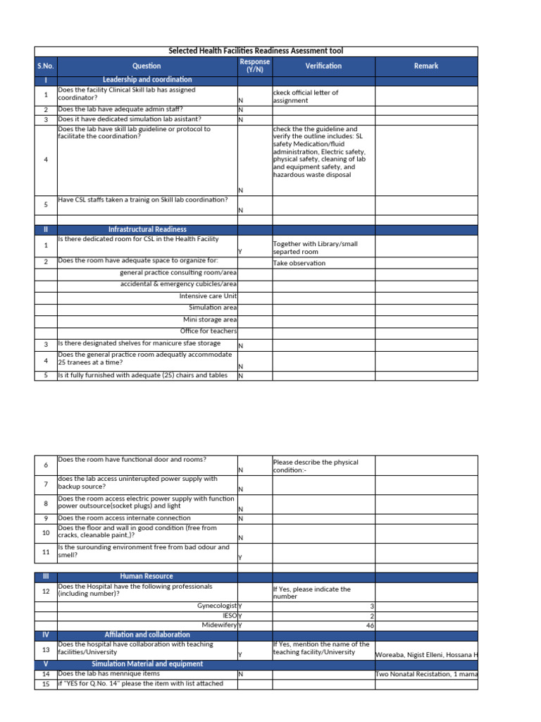Worksheet in QHA Skill Lab Assessment Tool Hawassa AIT June 2024 | PDF ...