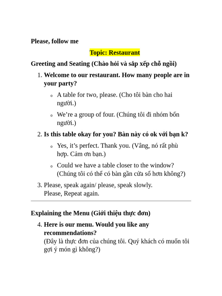 Topic Restaurant | PDF