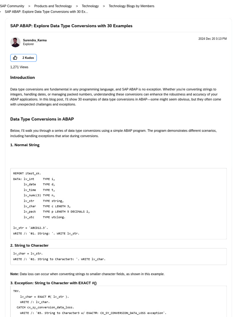 SAP ABAP - Explore Data Type Conversions With 30 Ex... - SAP Community | PDF | Data Type ...