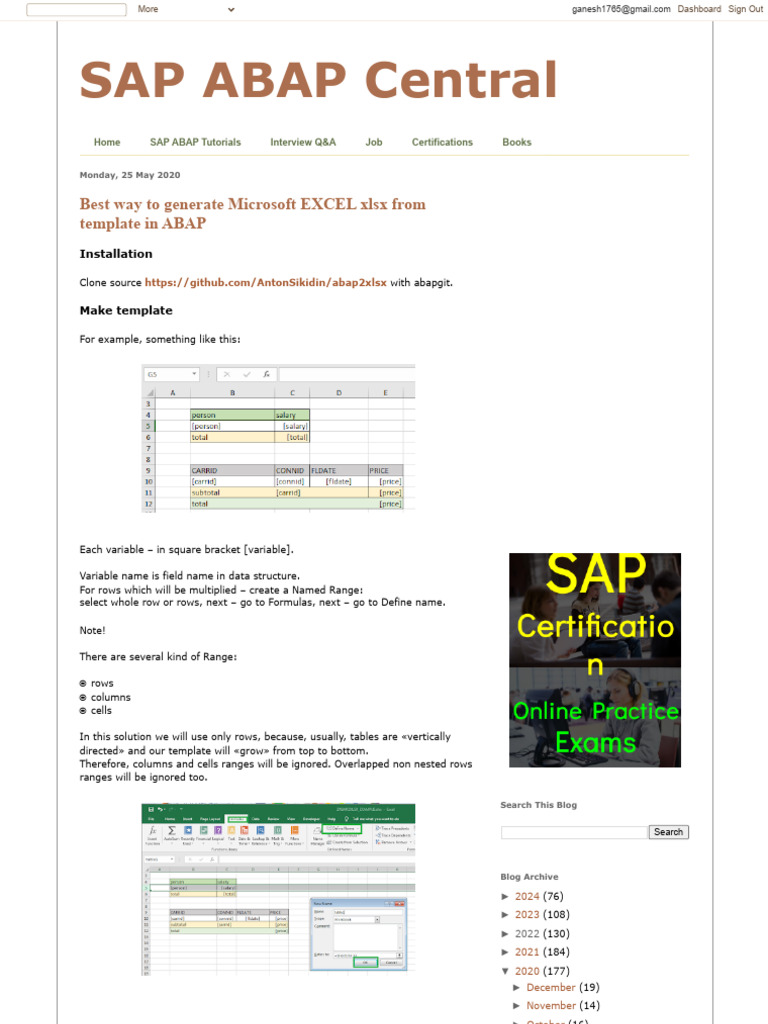 SAP ABAP Central_ Best way to generate Microsoft EXCEL xlsx from template in ABAP | PDF ...