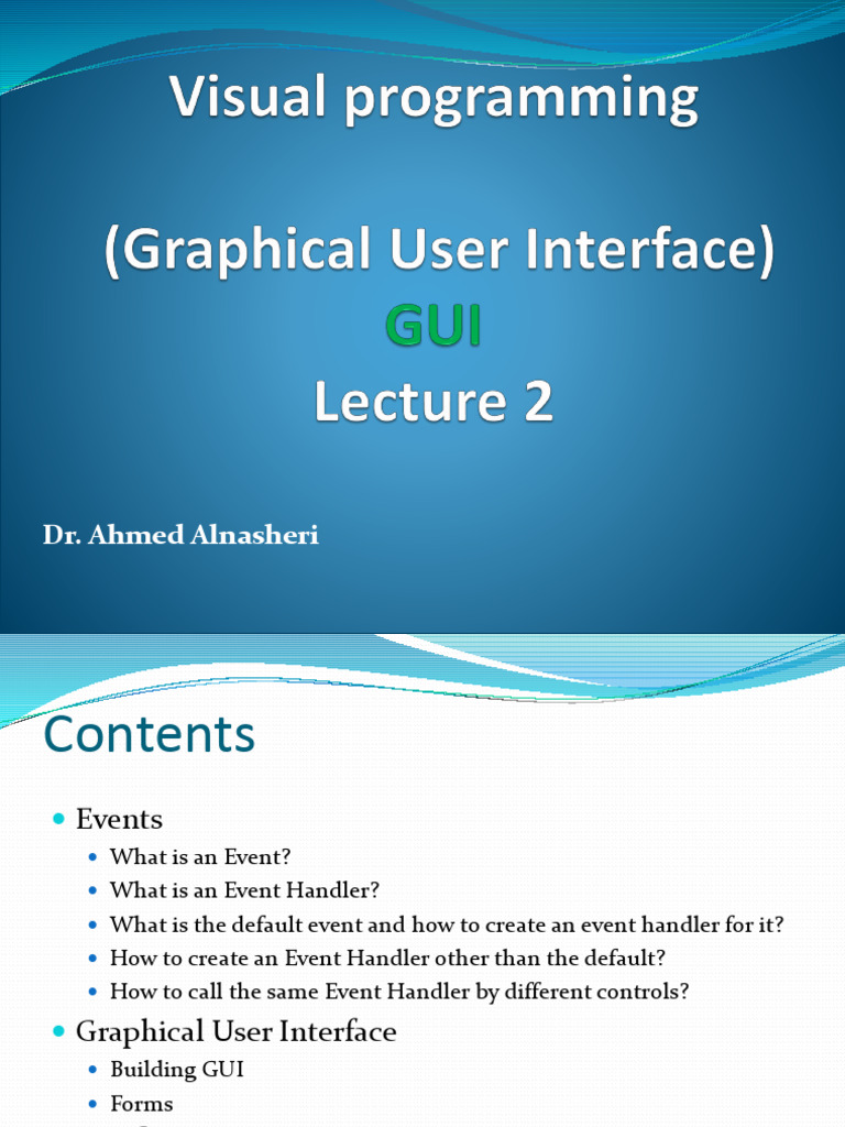 Lecture - 2 - VP (Events and Properties) | PDF | Graphical User Interfaces | Button (Computing)