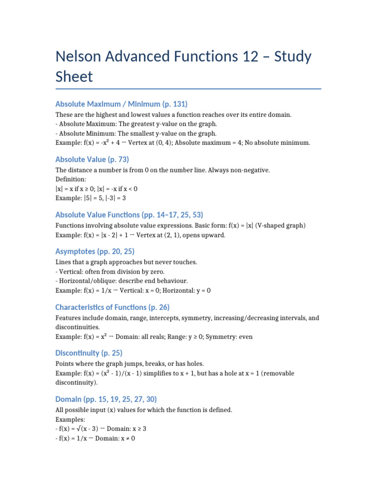 Nelson Advanced Functions 12 Overview | PDF