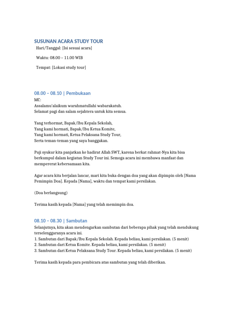 Susunan Acara Study Tour | PDF