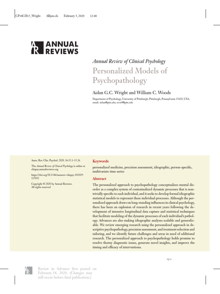 Personalized Models of Psychopathology | PDF | Psychopathology | Psychiatry